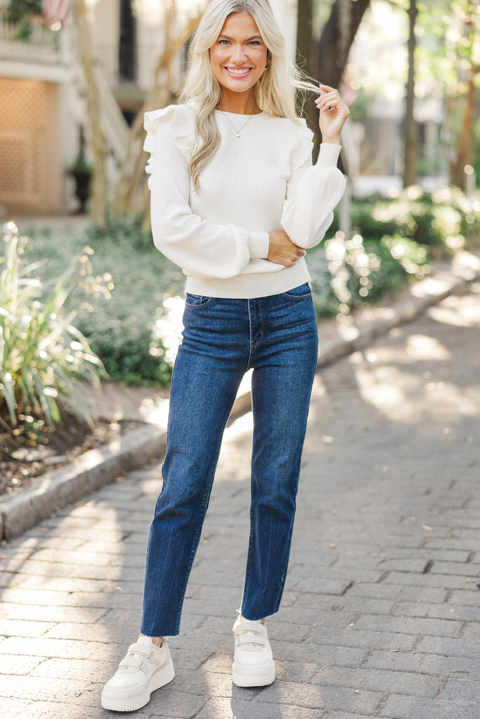Reach Out Cream White Ruffled Sweater - Feminine Women's Sweaters – Shop the Mint