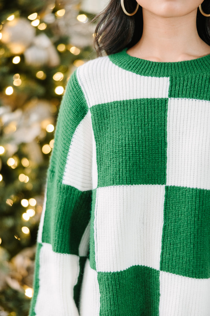Can't Move On Emerald Green Checkered Sweater – Shop the Mint