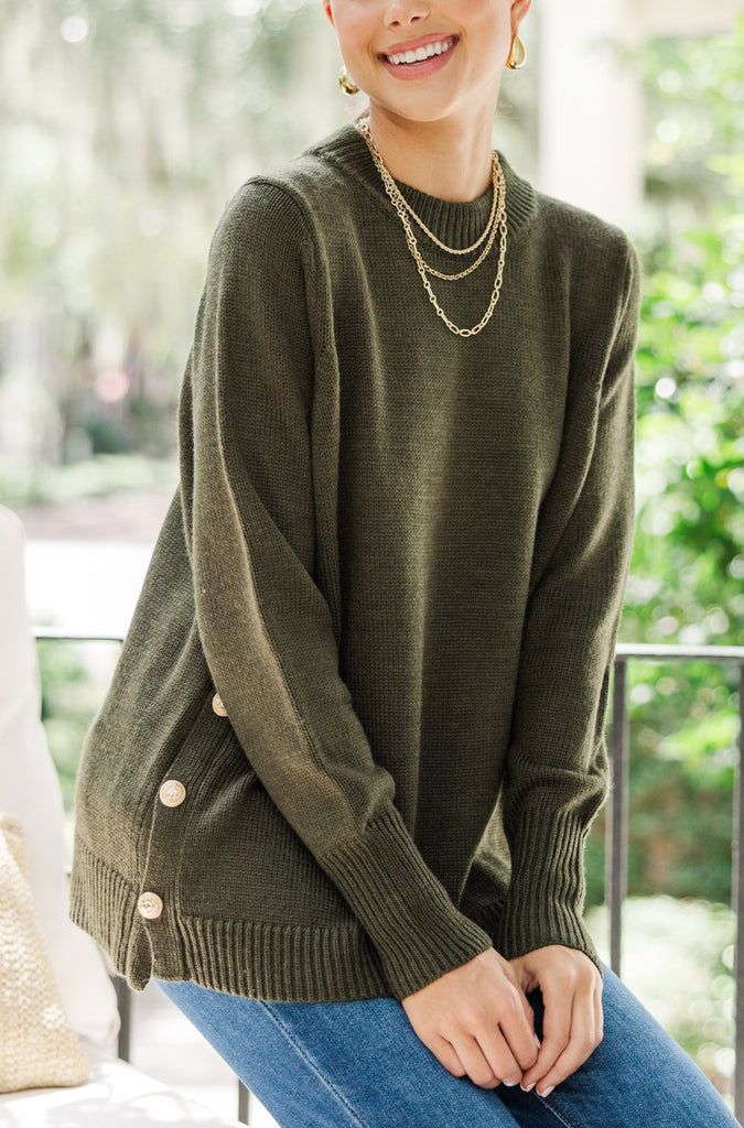 The Slouchy Olive Green Side Button Sweater – Shop the Mint