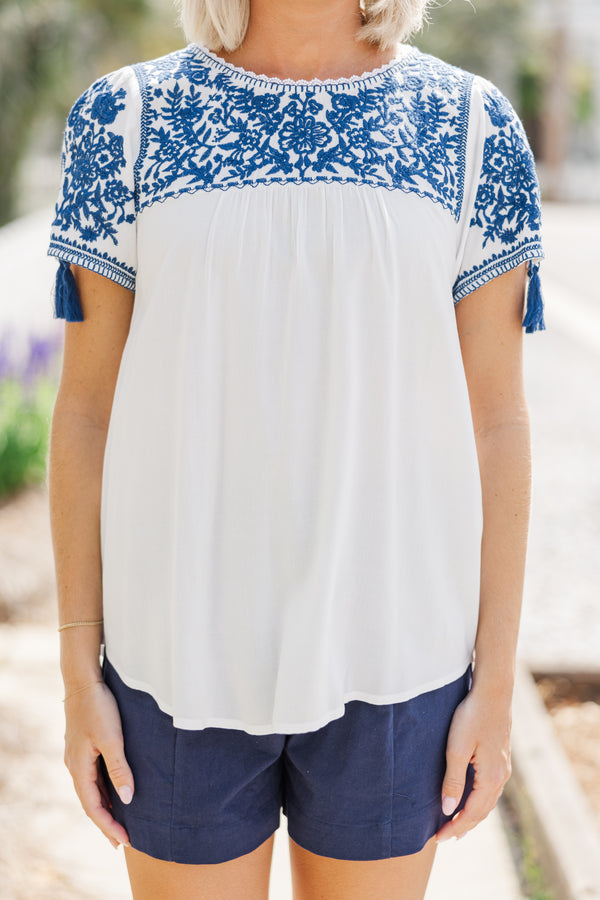 All The Info I Need Navy Blue Embroidered Top – Shop the Mint
