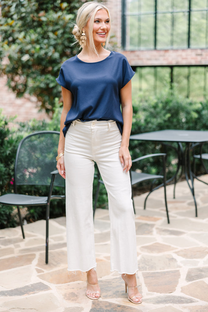 Beautiful Navy Blue Cap Sleeve Top - Classic Women's Tops – Shop the Mint