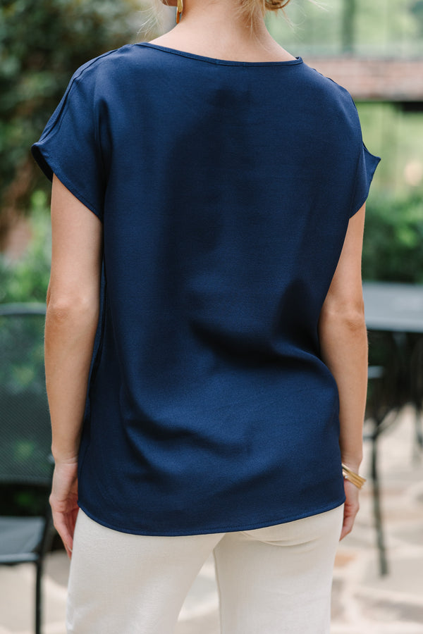 Beautiful Navy Blue Cap Sleeve Top - Classic Women's Tops – Shop the Mint