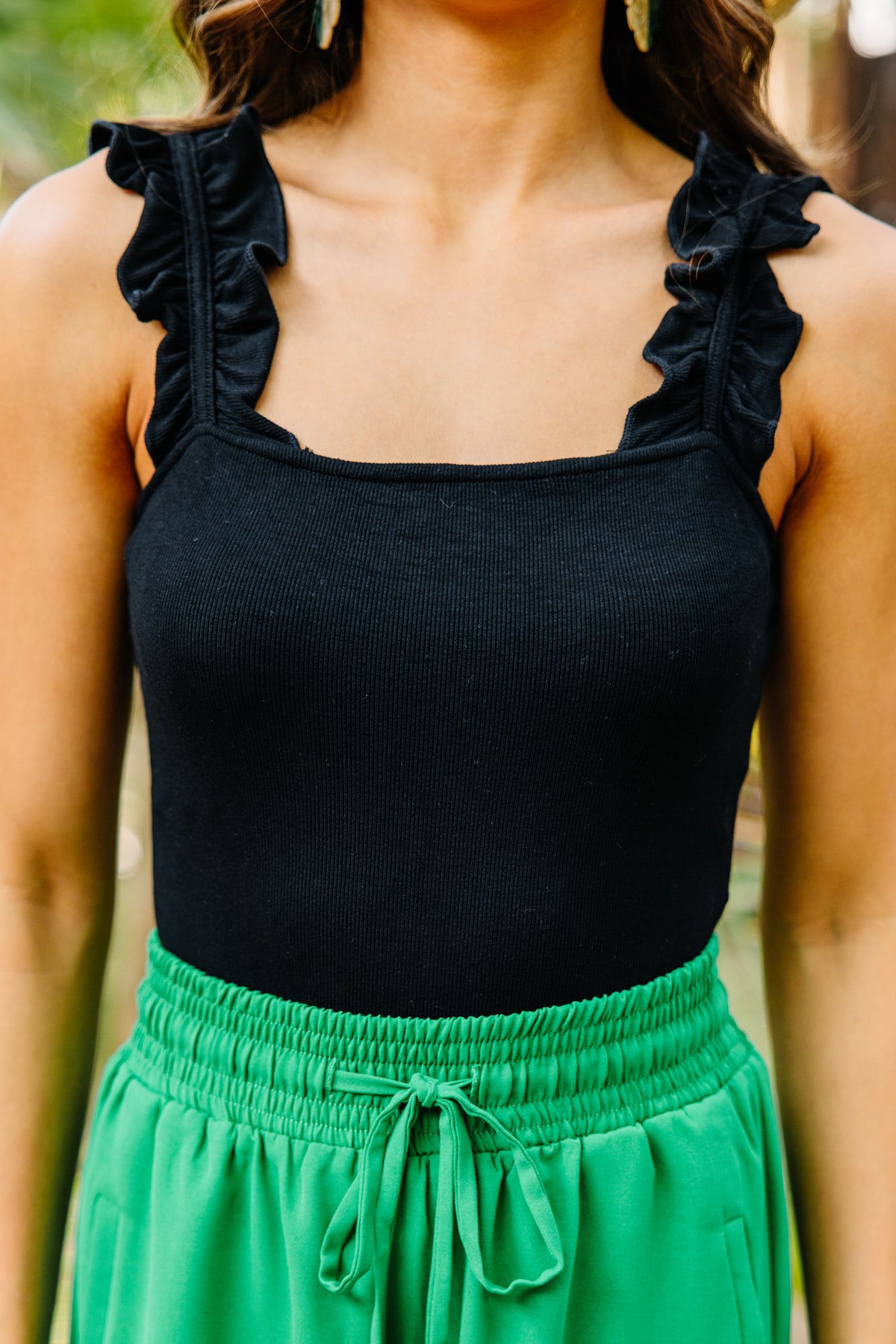 Reach Out Black Ruffled Bodysuit - Trendy Bodysuits – Shop the Mint