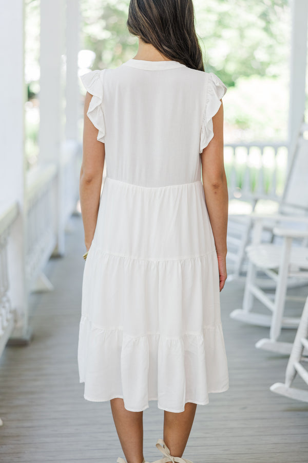Chic White Midi Dress - Classy Women's Dresses – Shop the Mint