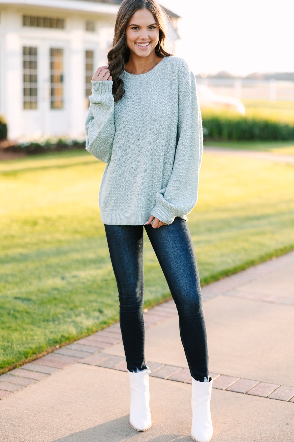 Cute Light Green Bubble Sleeve Sweater - Classic Sweaters – Shop the Mint