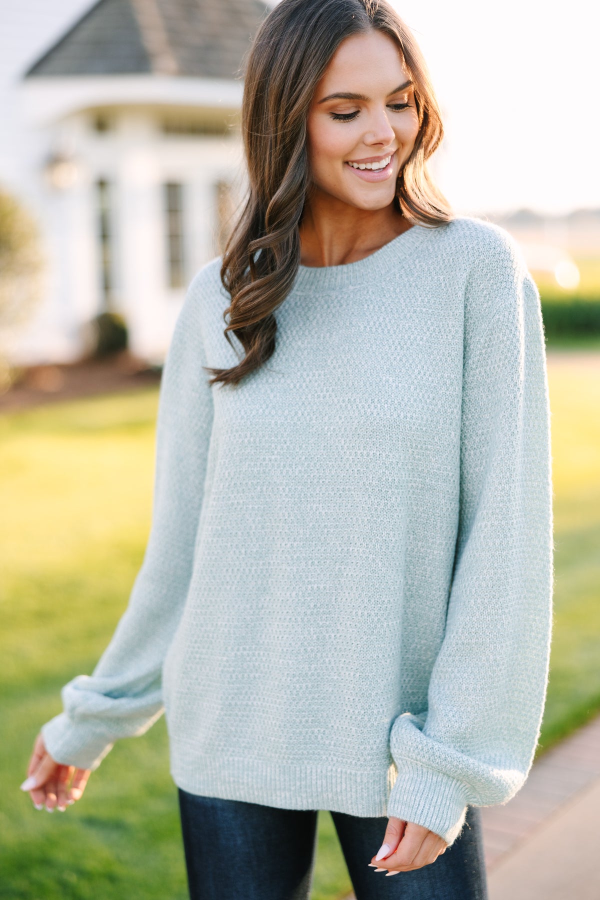 Cute Light Green Bubble Sleeve Sweater - Classic Sweaters – Shop the Mint