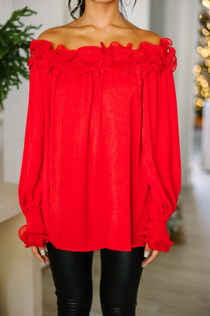 Bold Red Ruffled Blouse - Feminine Blouses – Shop the Mint