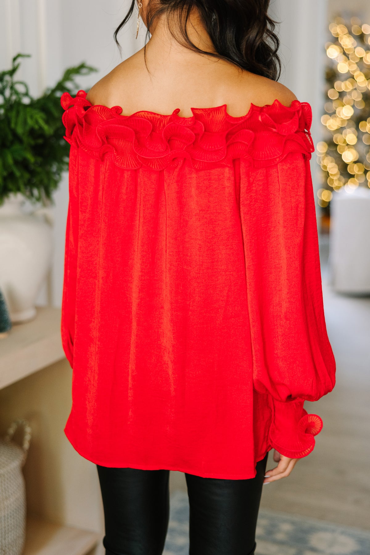Bold Red Ruffled Blouse - Feminine Blouses – Shop the Mint