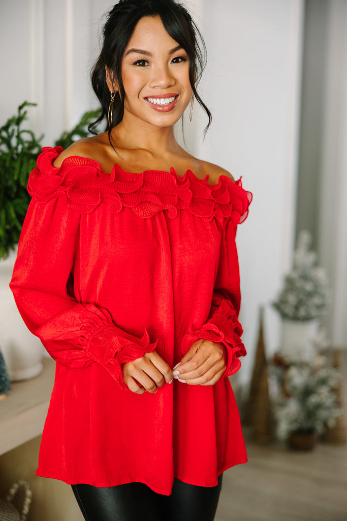 Bold Red Ruffled Blouse - Feminine Blouses – Shop the Mint