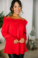 Bold Red Ruffled Blouse - Feminine Blouses – Shop the Mint