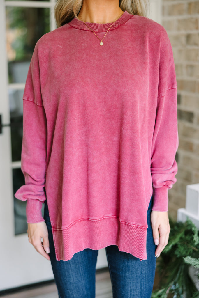The Slouchy Wine Red Pullover - Casual Cute Pullovers – Shop the Mint