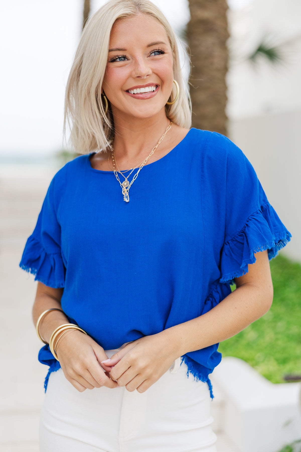 Find You Out Royal Blue Linen Top – Shop the Mint