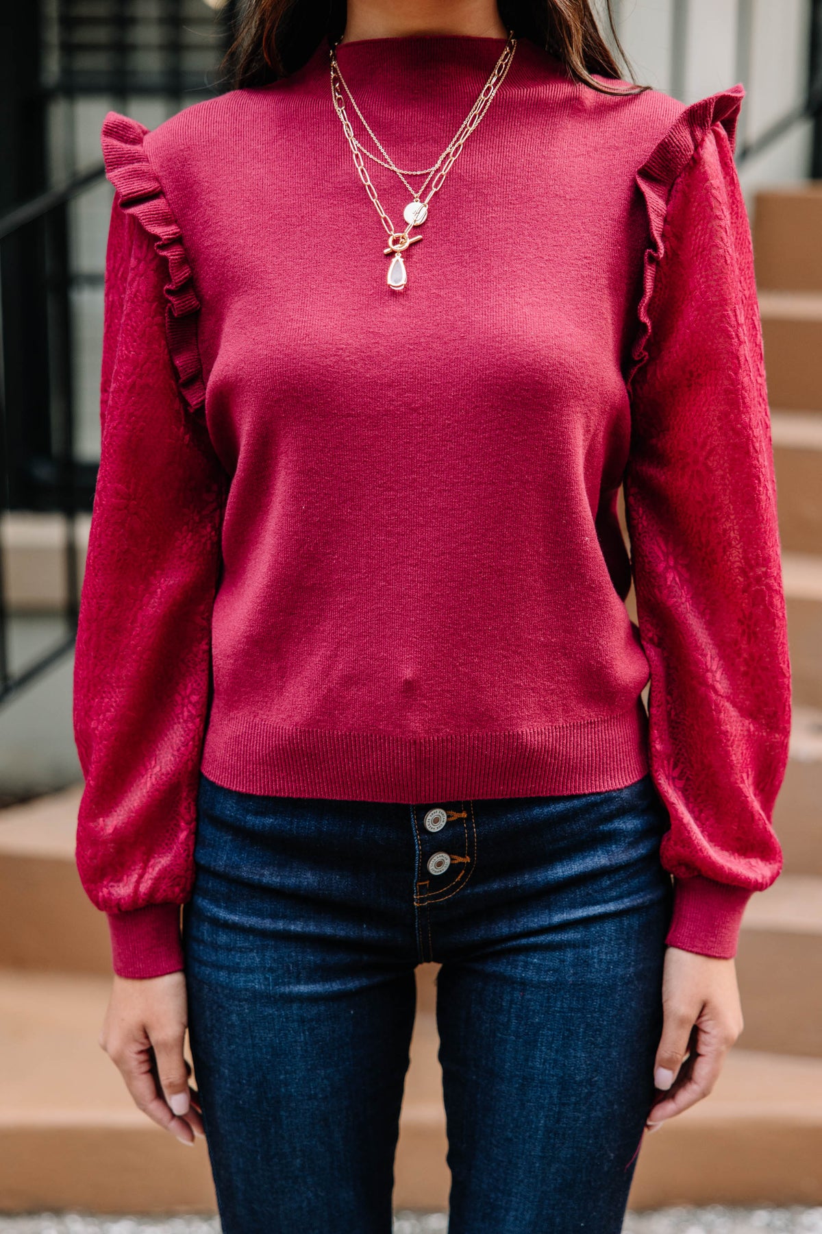 All Around The Way Wine Red Ruffled Sweater – Shop the Mint