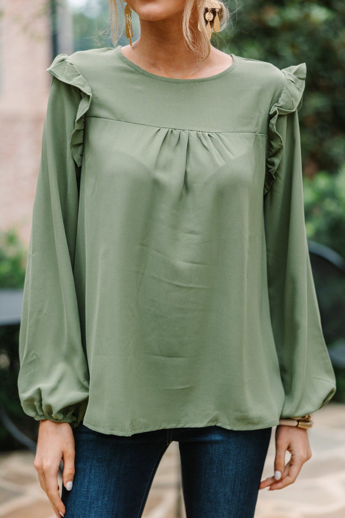 Feeling Important Light Olive Green Ruffled Blouse – Shop the Mint