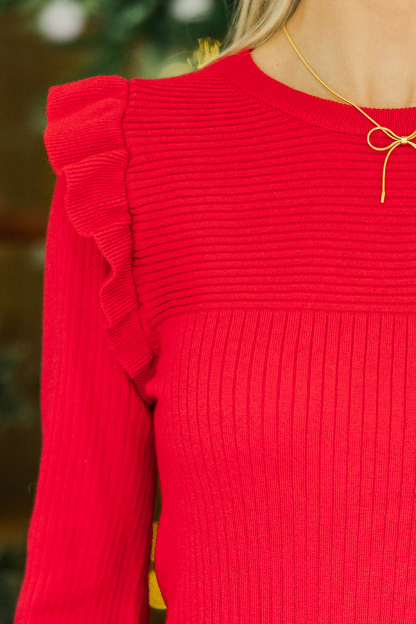 Reach Out Red Ruffled Sweater – Shop the Mint