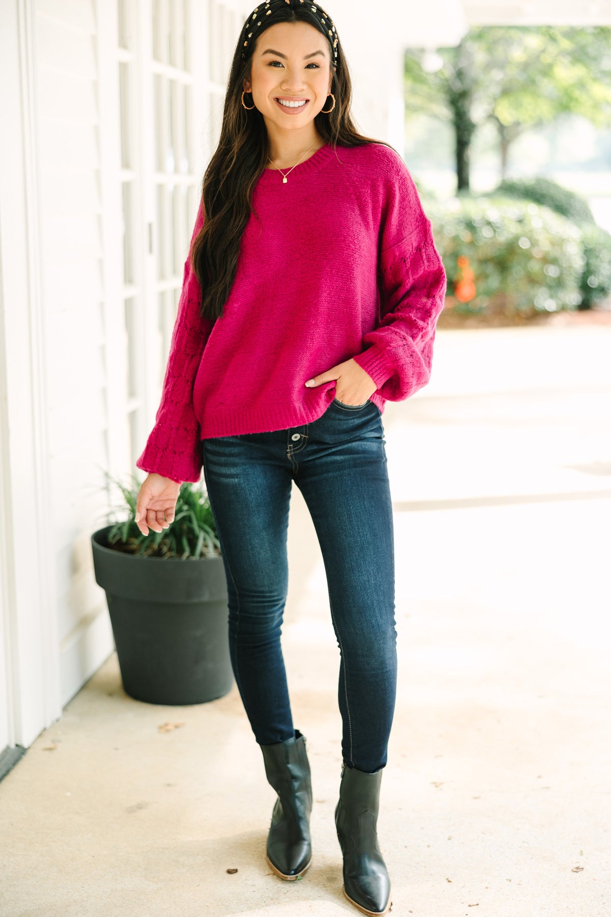 Feeling Close To You Magenta Purple Textured Sweater – Shop the Mint