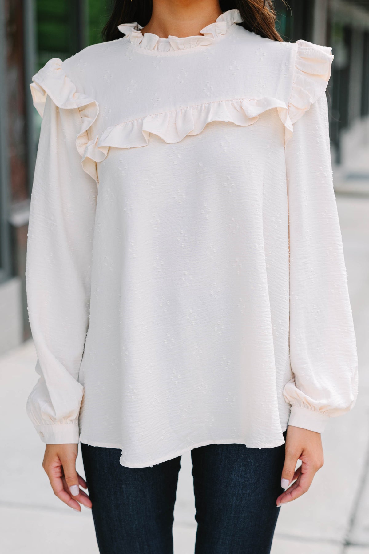 Romantic History Light Taupe Brown Ruffled Blouse – Shop the Mint