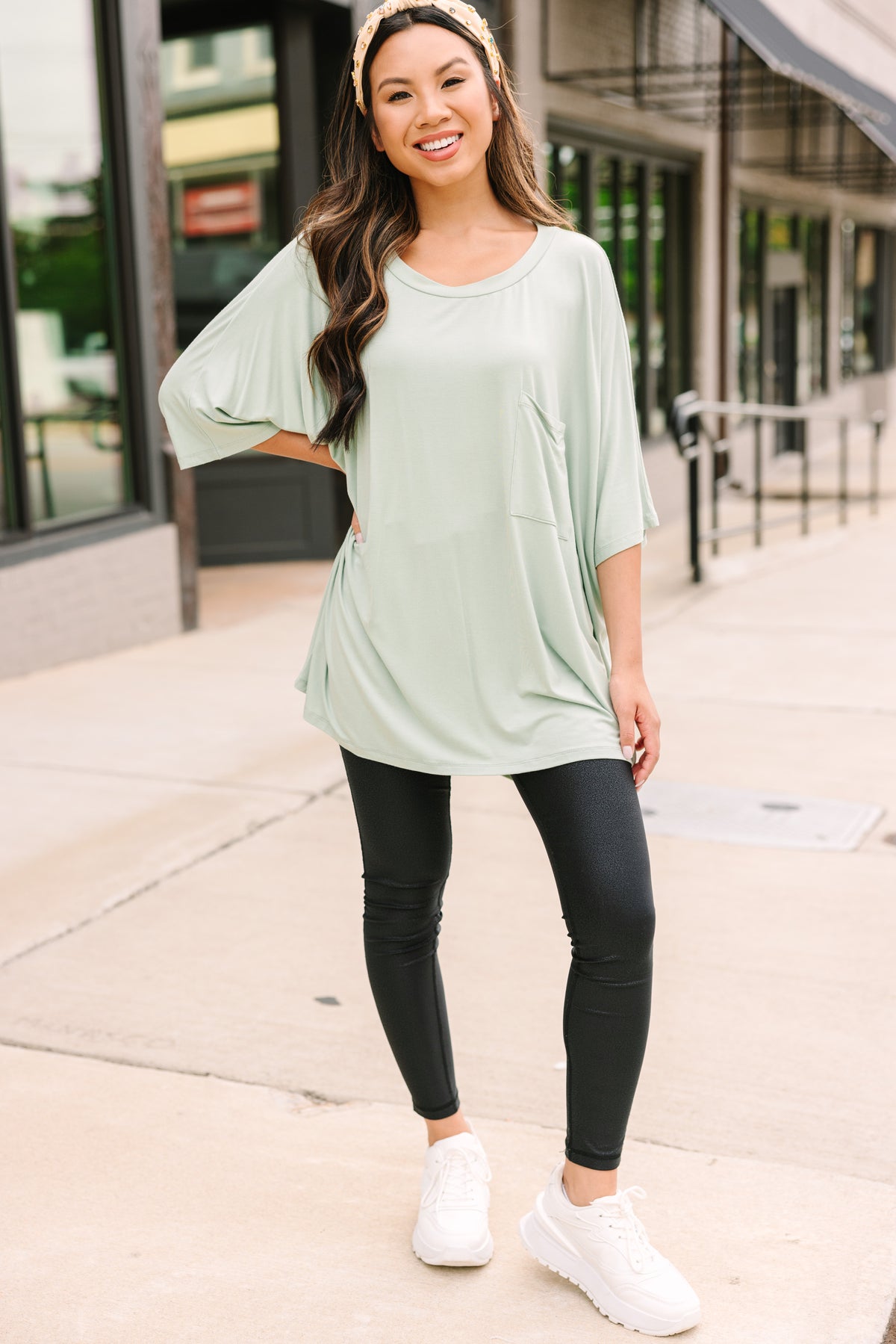 On Your Time Light Sage Green Oversized Top – Shop the Mint