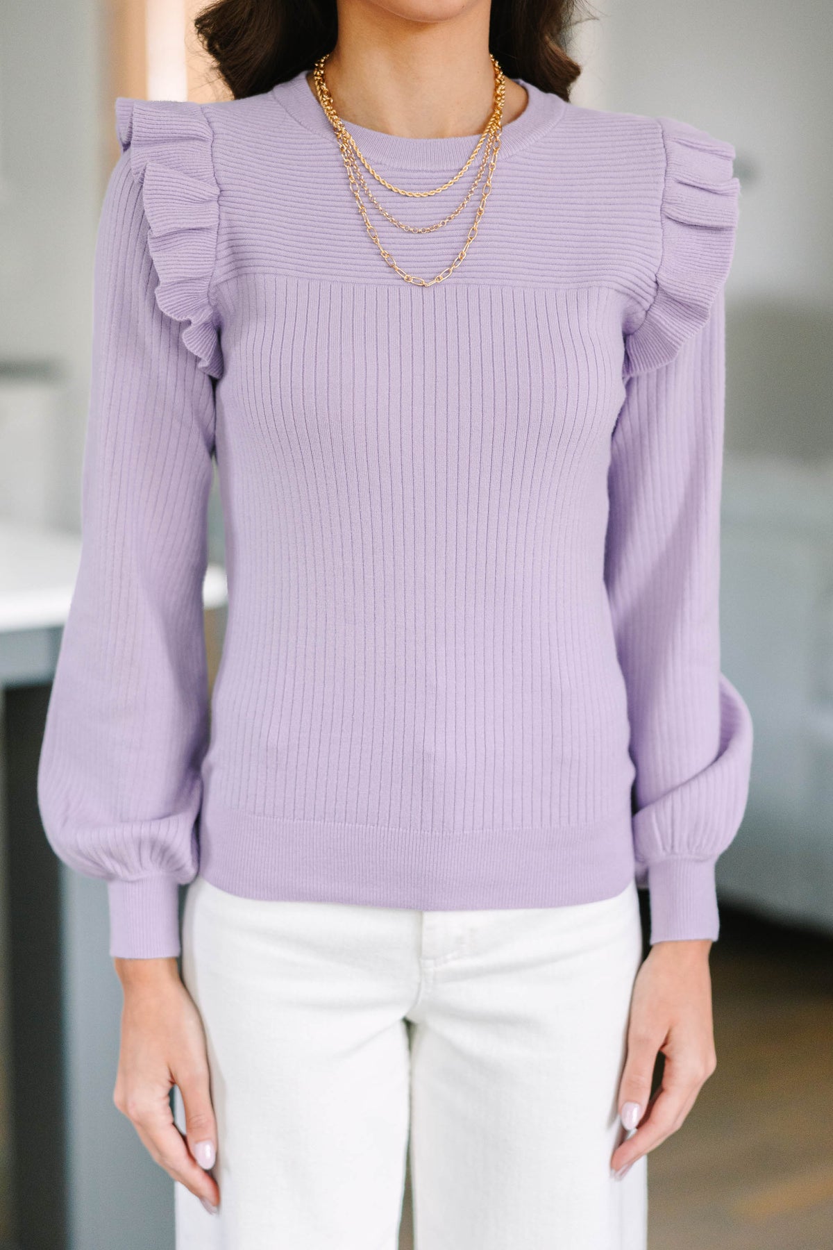 Reach Out Lavender Purple Ruffled Sweater – Shop the Mint