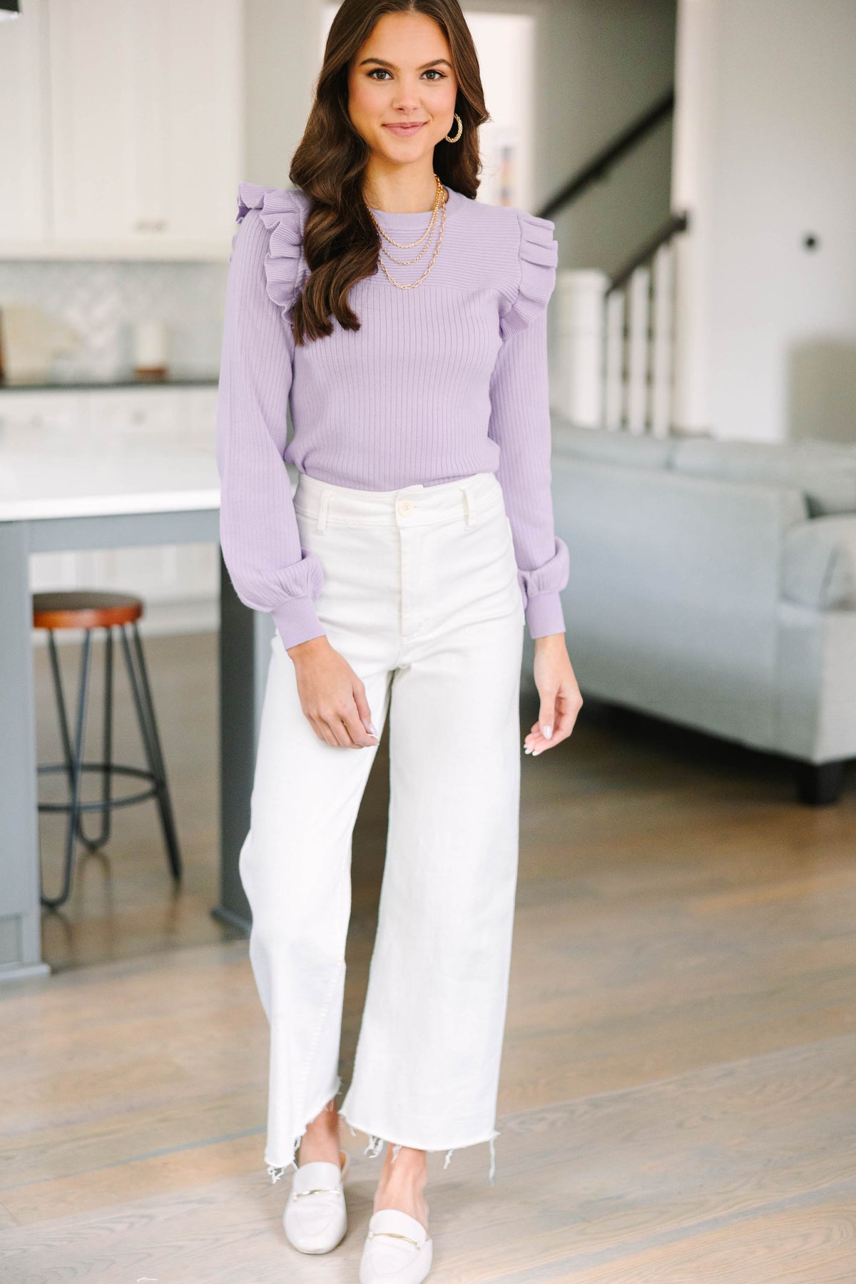Reach Out Lavender Purple Ruffled Sweater – Shop the Mint