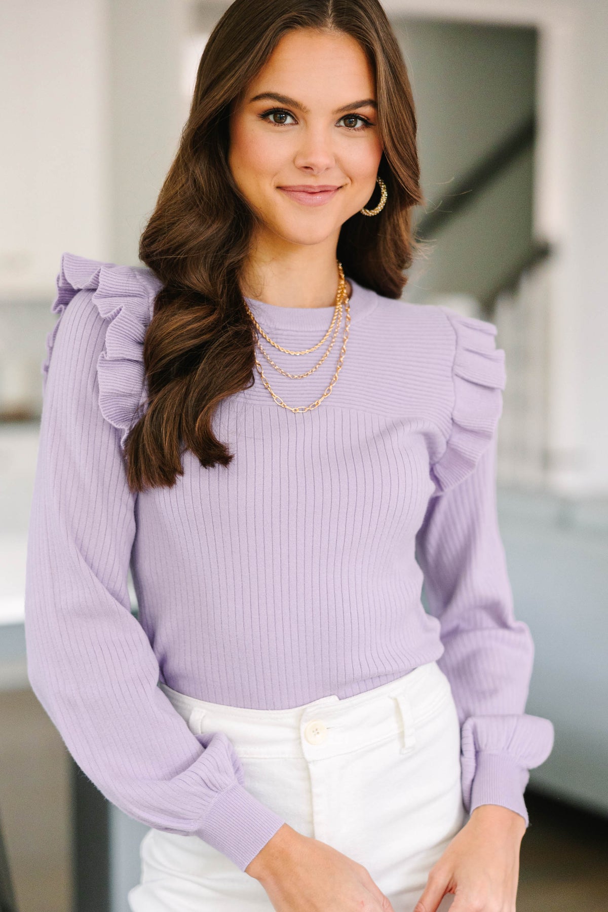 Reach Out Lavender Purple Ruffled Sweater – Shop the Mint