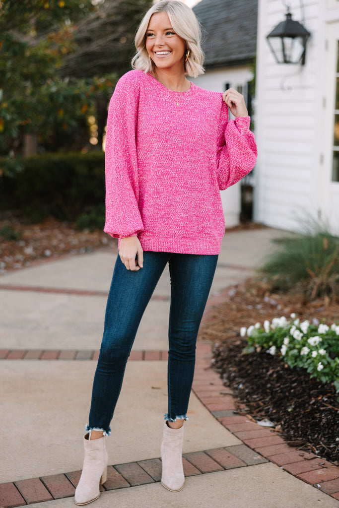 The Slouchy Fuchsia Pink Bubble Sleeve Sweater – Shop the Mint