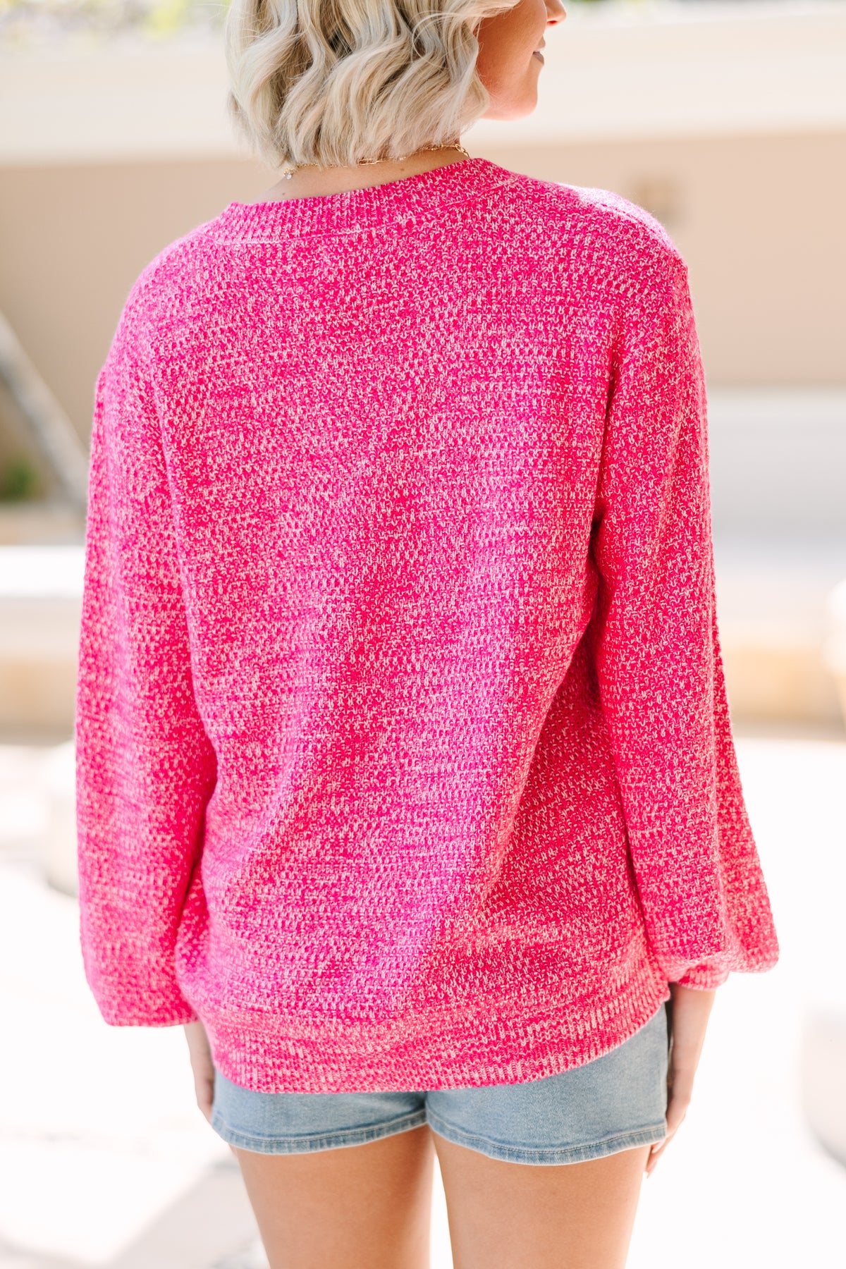 The Slouchy Fuchsia Pink Bubble Sleeve Sweater – Shop the Mint