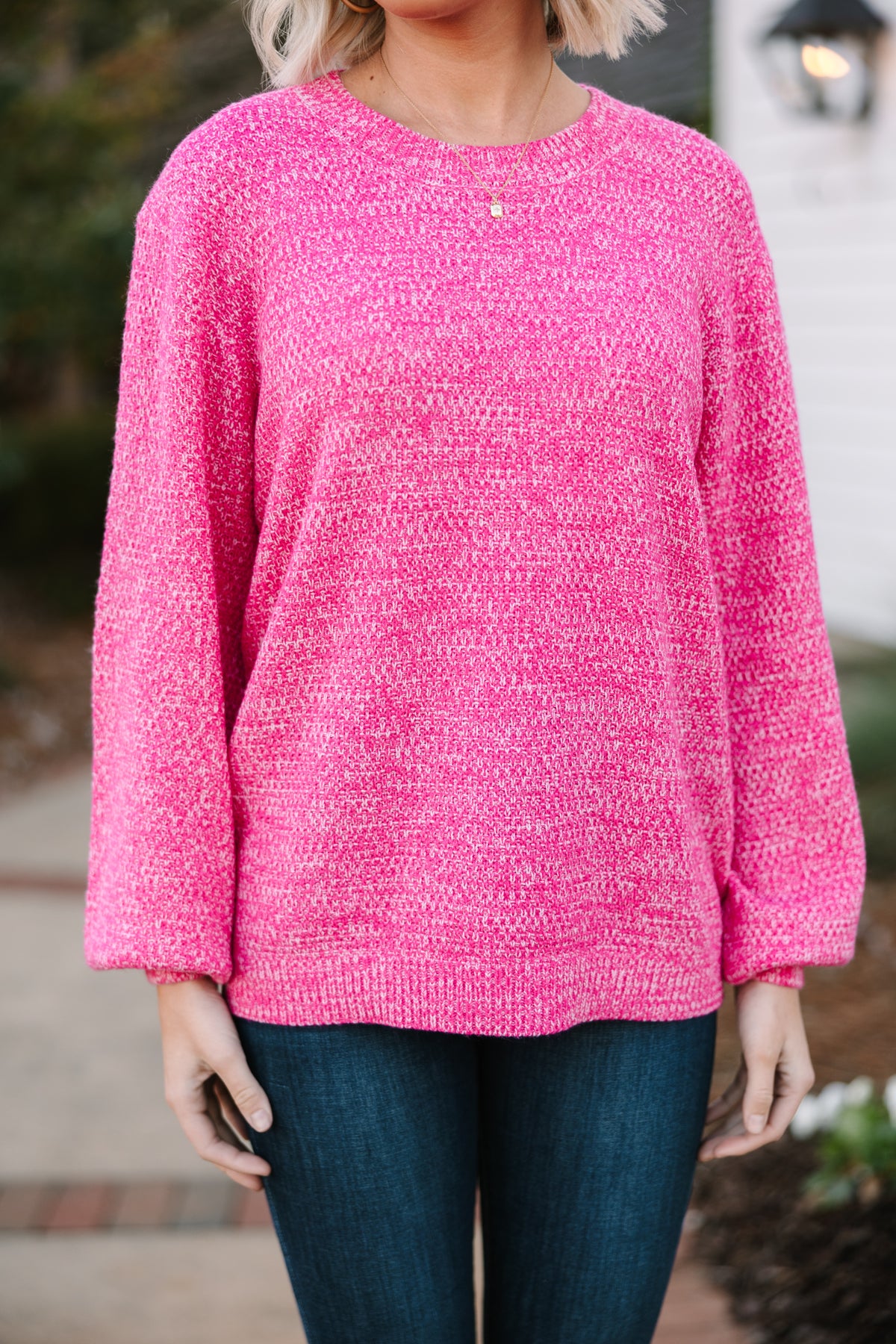 The Slouchy Fuchsia Pink Bubble Sleeve Sweater – Shop the Mint