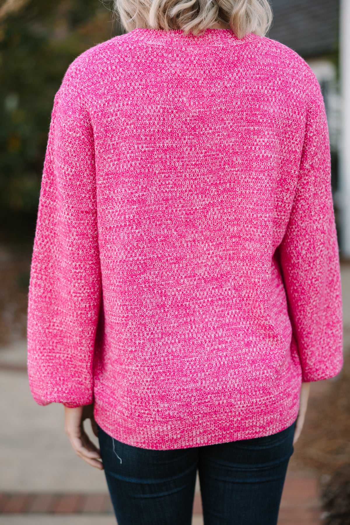 The Slouchy Fuchsia Pink Bubble Sleeve Sweater – Shop the Mint