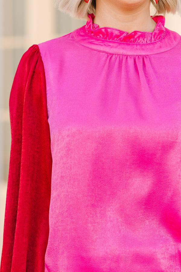 Get Their Attention Hot Pink Colorblock Blouse – Shop the Mint
