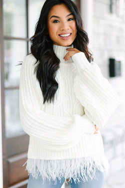 What's Going On Cream White Feather Trim Sweater – Shop the Mint