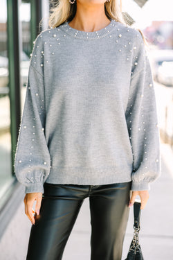 Can't Help But Love Dark Gray Pearl Studded Sweater – Shop the Mint