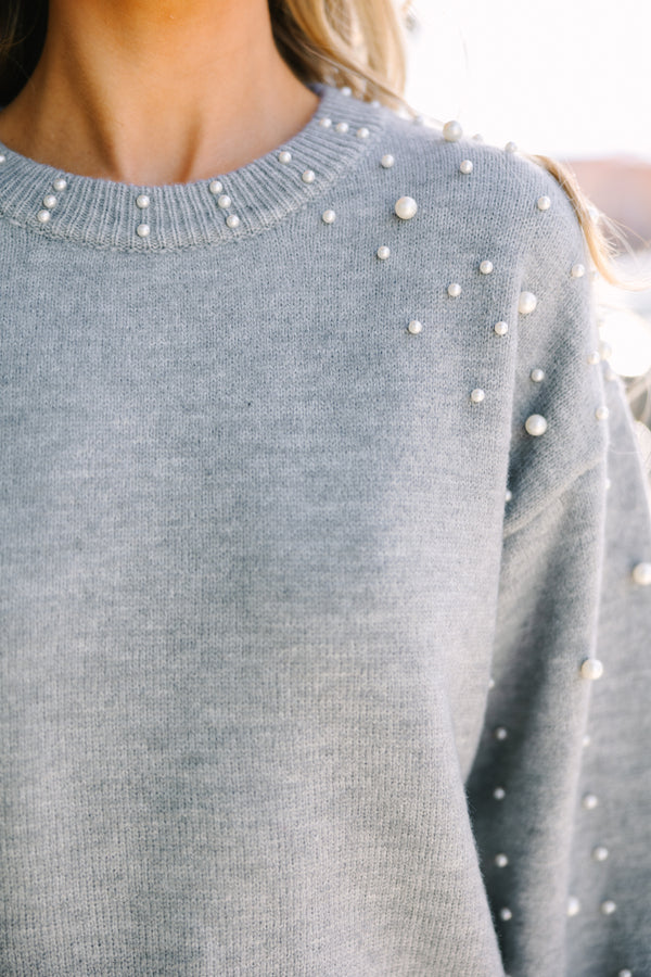 Can't Help But Love Dark Gray Pearl Studded Sweater – Shop the Mint