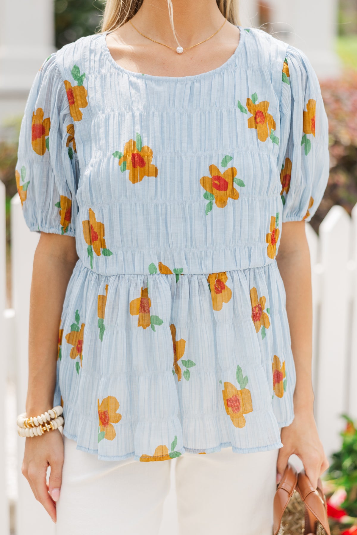 Floral Dreams Light Blue Textured Blouse – Shop the Mint