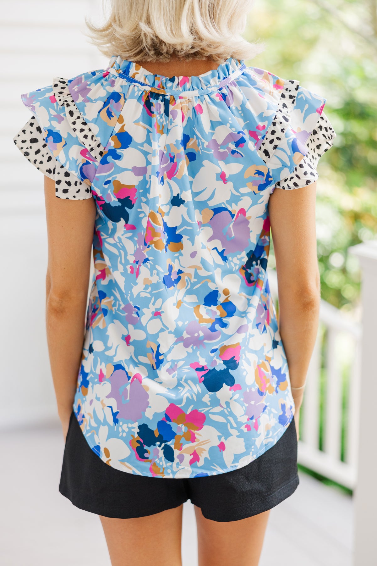 Can't Miss This Light Blue Mixed Print Blouse – Shop the Mint