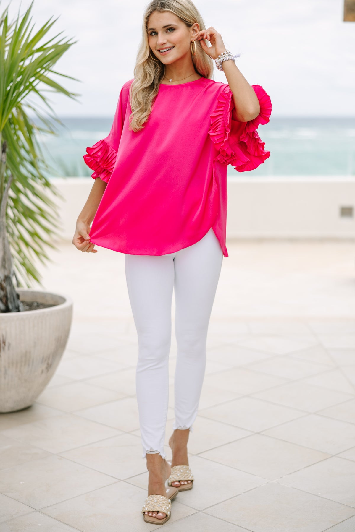 All The Frills Hot Pink Ruffled Blouse – Shop the Mint
