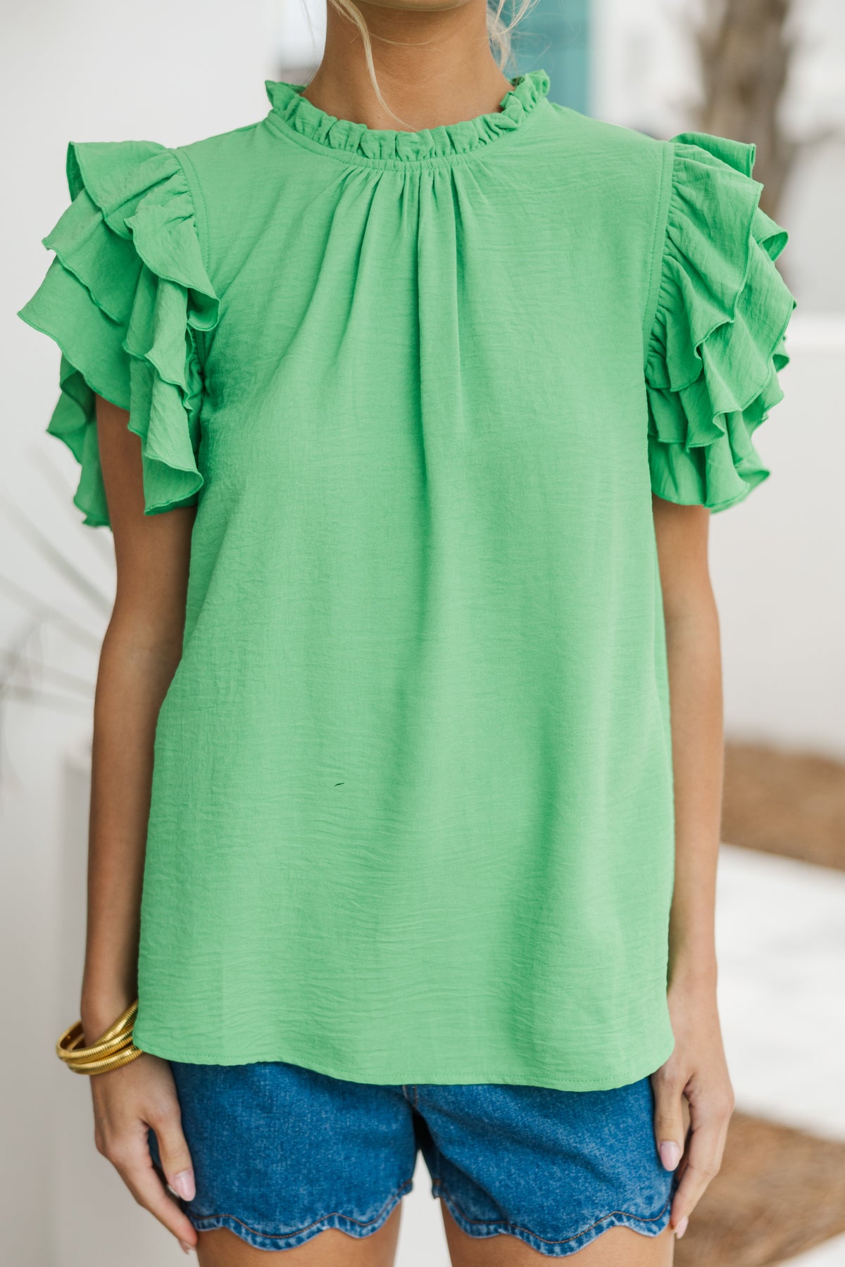 See You Out Kelly Green Ruffled Blouse – Shop the Mint