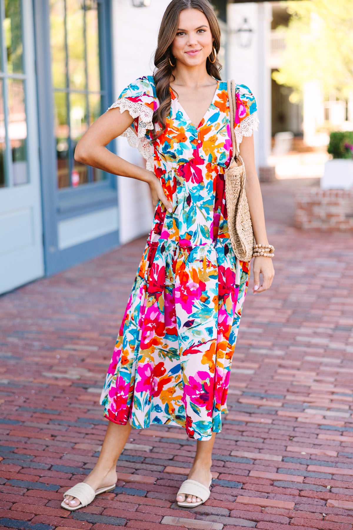 Just Imagine Cream White Multi Floral Midi Dress – Shop the Mint
