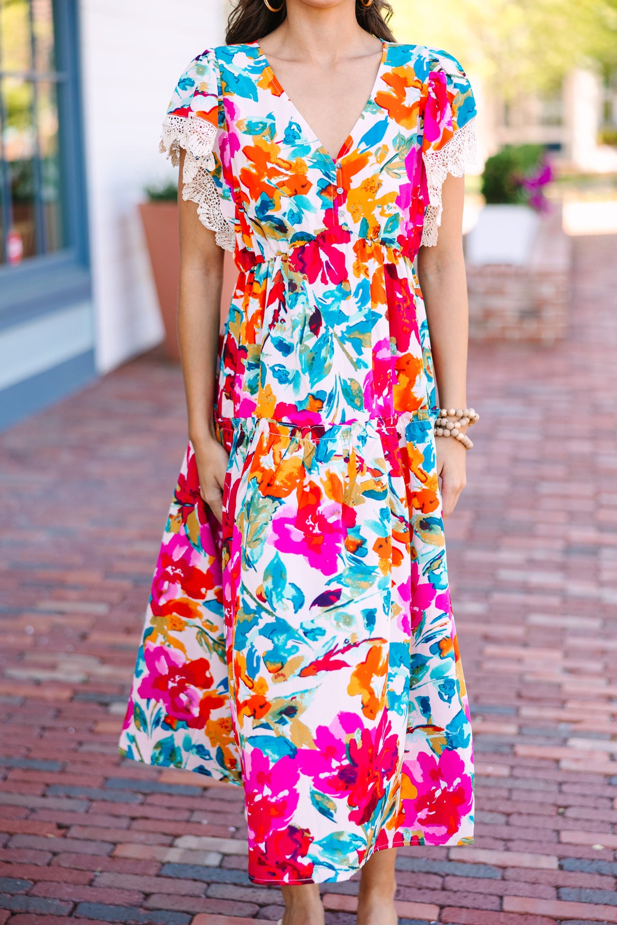 Just Imagine Cream White Multi Floral Midi Dress – Shop the Mint
