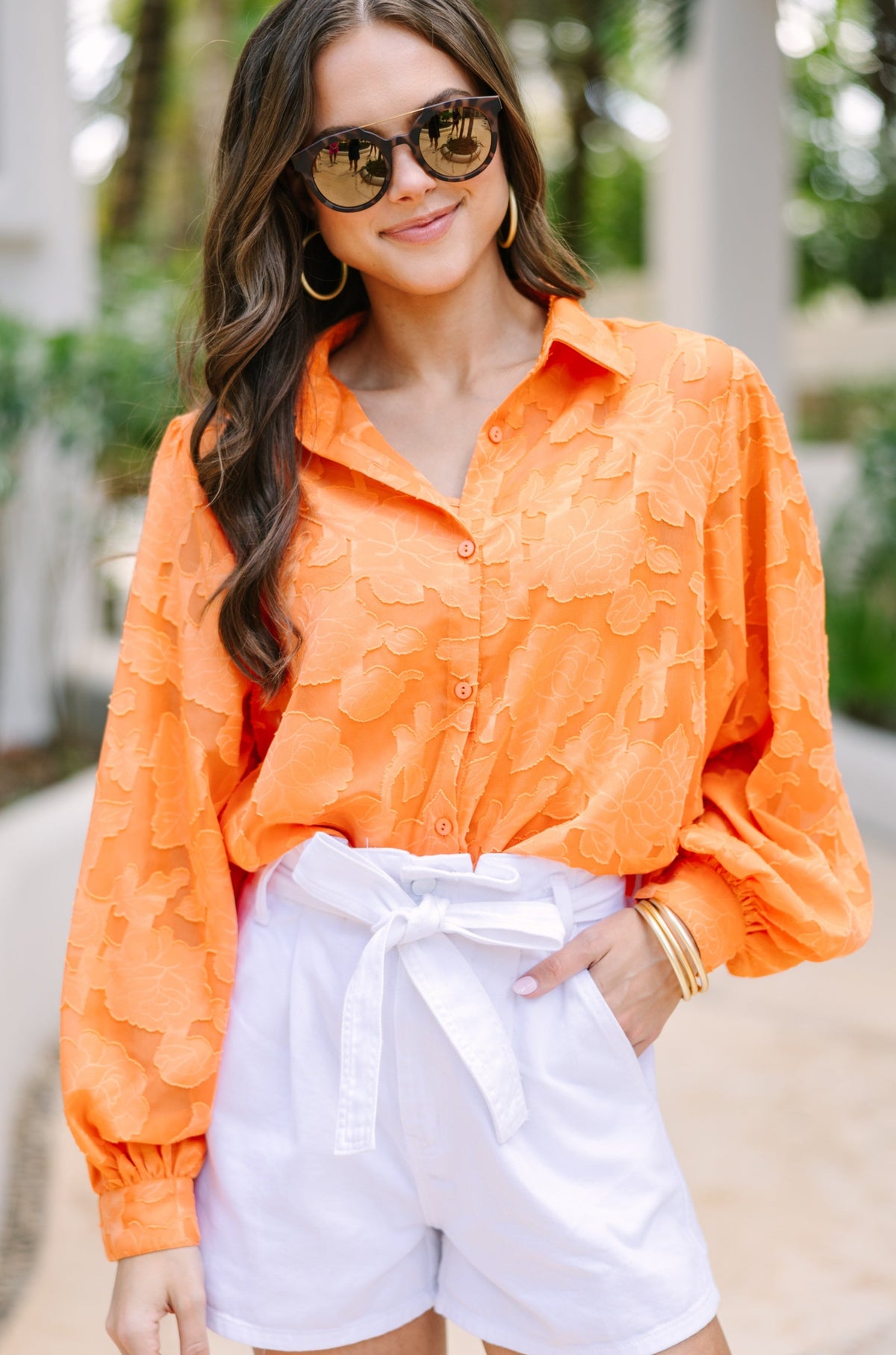 All In The Details Orange Textured Blouse – Shop the Mint