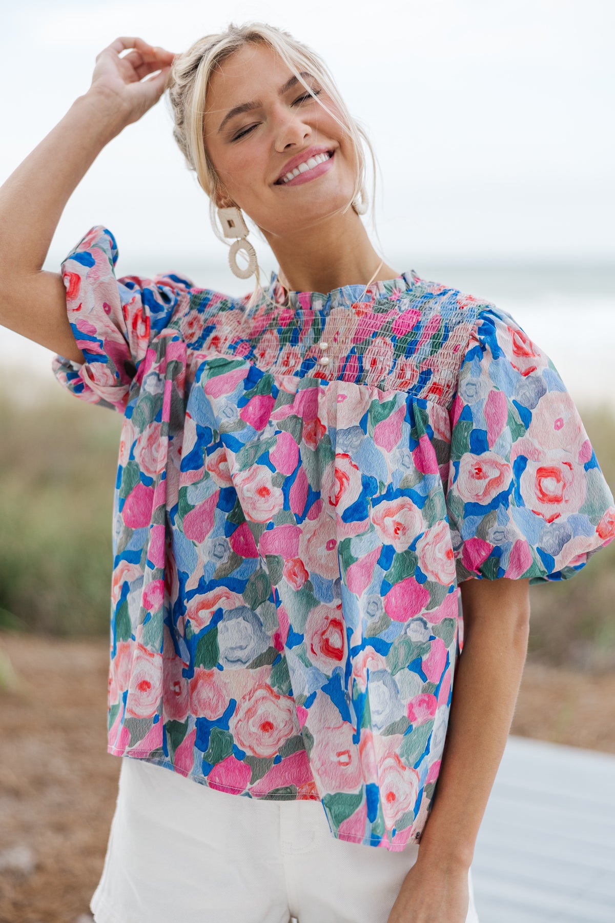 Talk To Me Blue Multi Floral Blouse – Shop the Mint