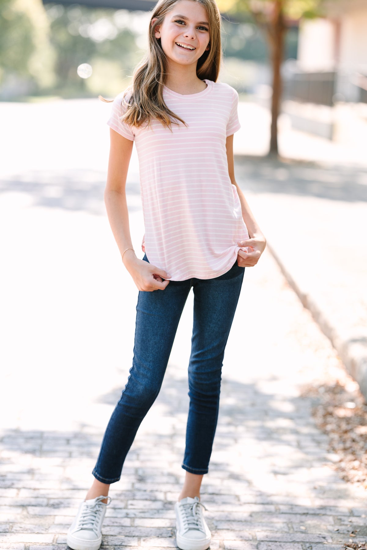 Girls: Let's Meet Later Pink and Ivory Striped Top – Shop the Mint