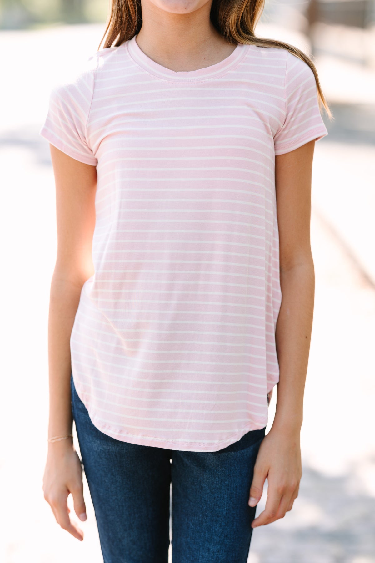 Girls: Let's Meet Later Pink and Ivory Striped Top – Shop the Mint