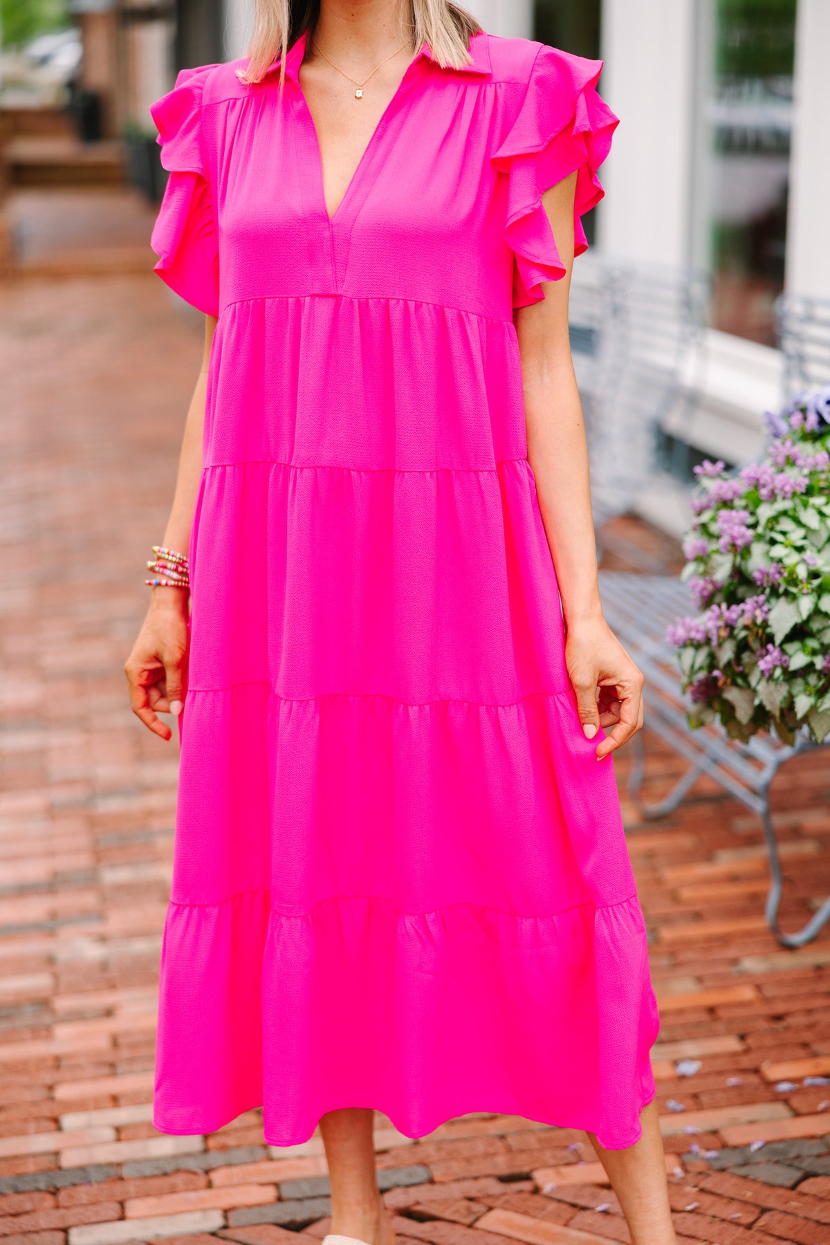 Look You Up Fuchsia Pink Ruffled Midi Dress – Shop the Mint