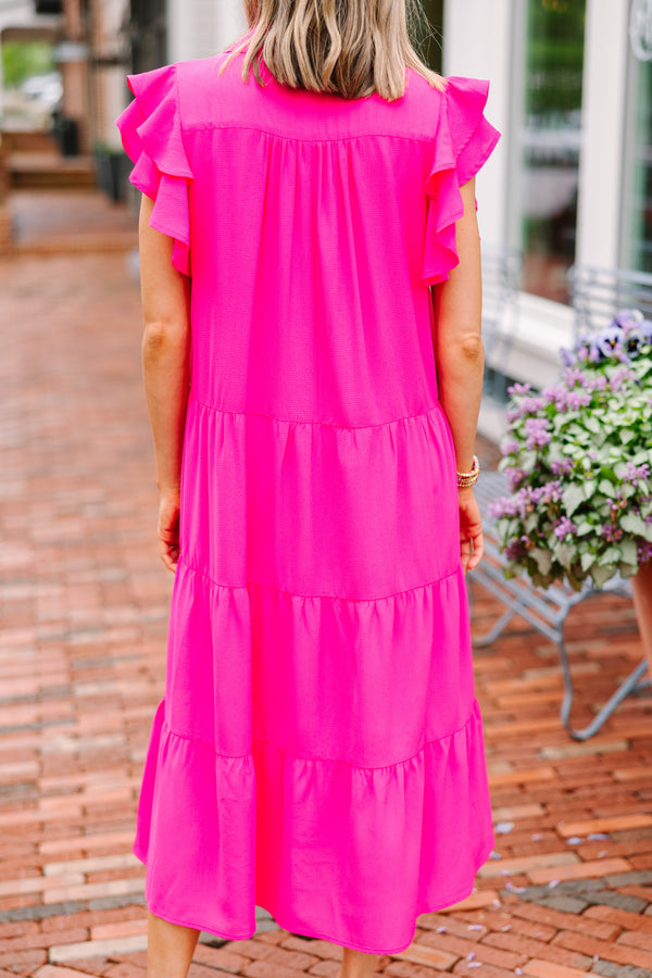 Look You Up Fuchsia Pink Ruffled Midi Dress – Shop the Mint