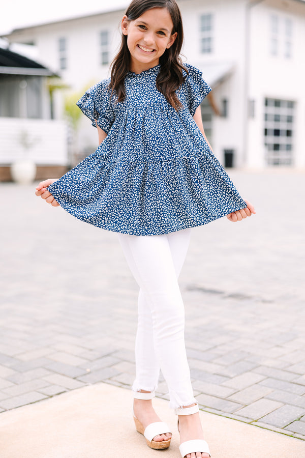 Girls: Join You Later Navy Blue Ditsy Leopard Top – Shop the Mint