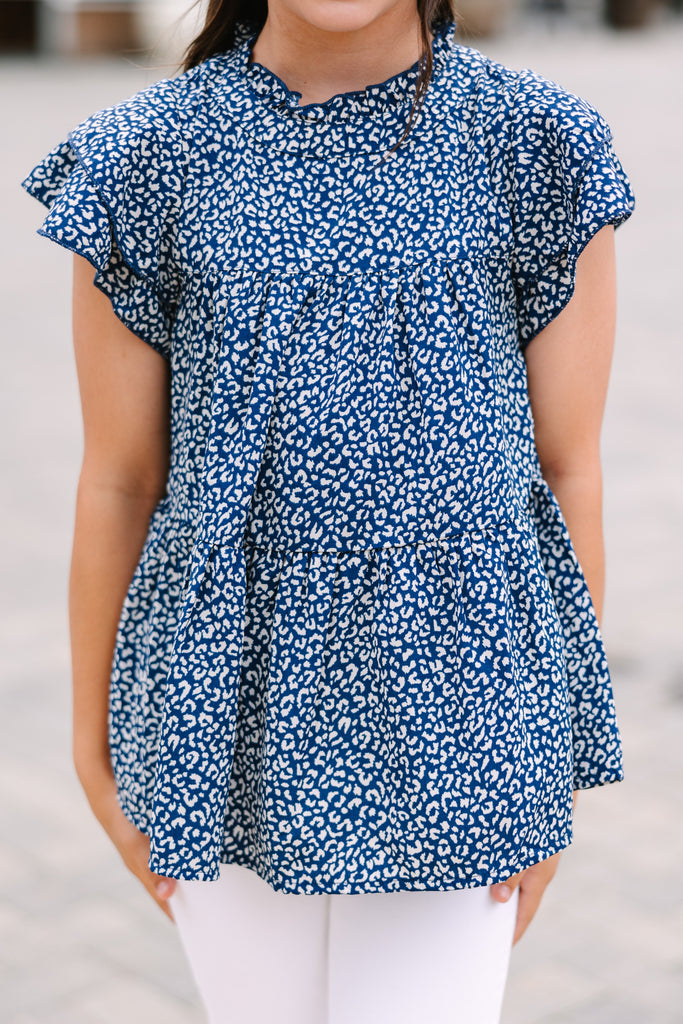 Girls: Join You Later Navy Blue Ditsy Leopard Top – Shop the Mint