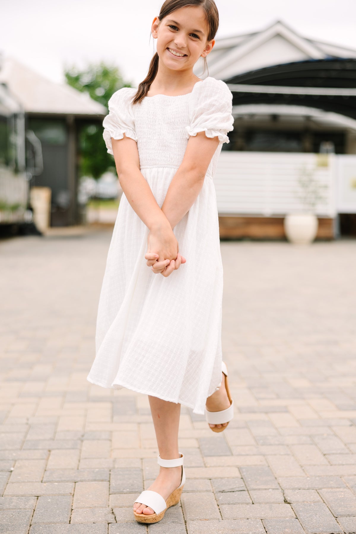 Girls: Lots To Love Off White Smocked Midi Dress – Shop the Mint