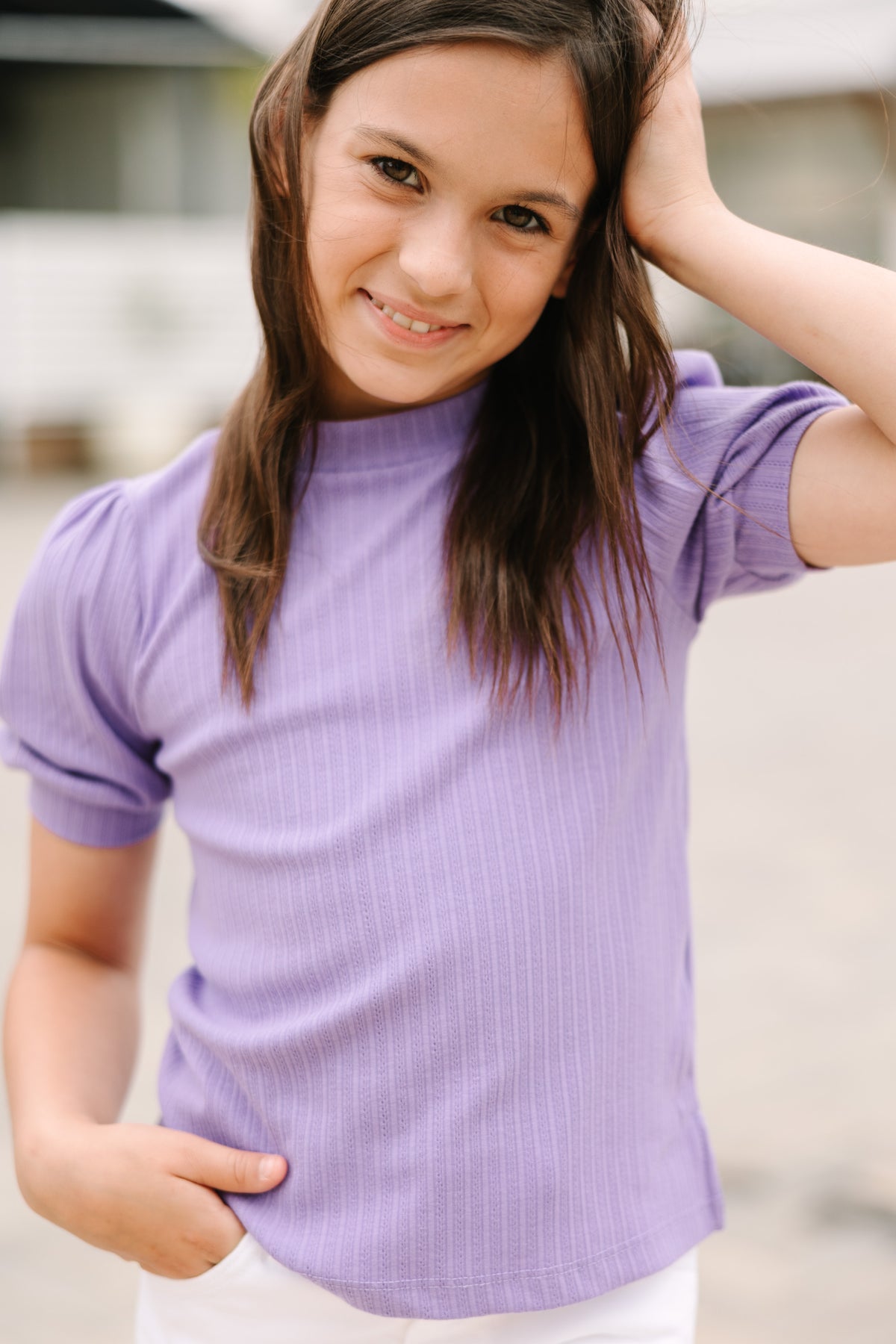 Girls: Let's Get Going Violet Purple Puff Sleeve Top – Shop the Mint