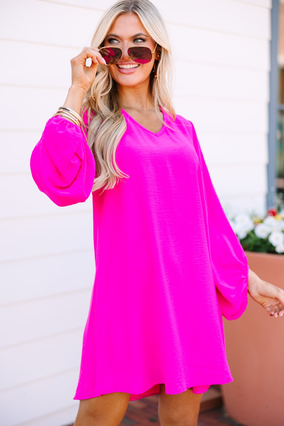 Loud And Clear Ultra Hot Pink Bubble Sleeve Dress – Shop the Mint